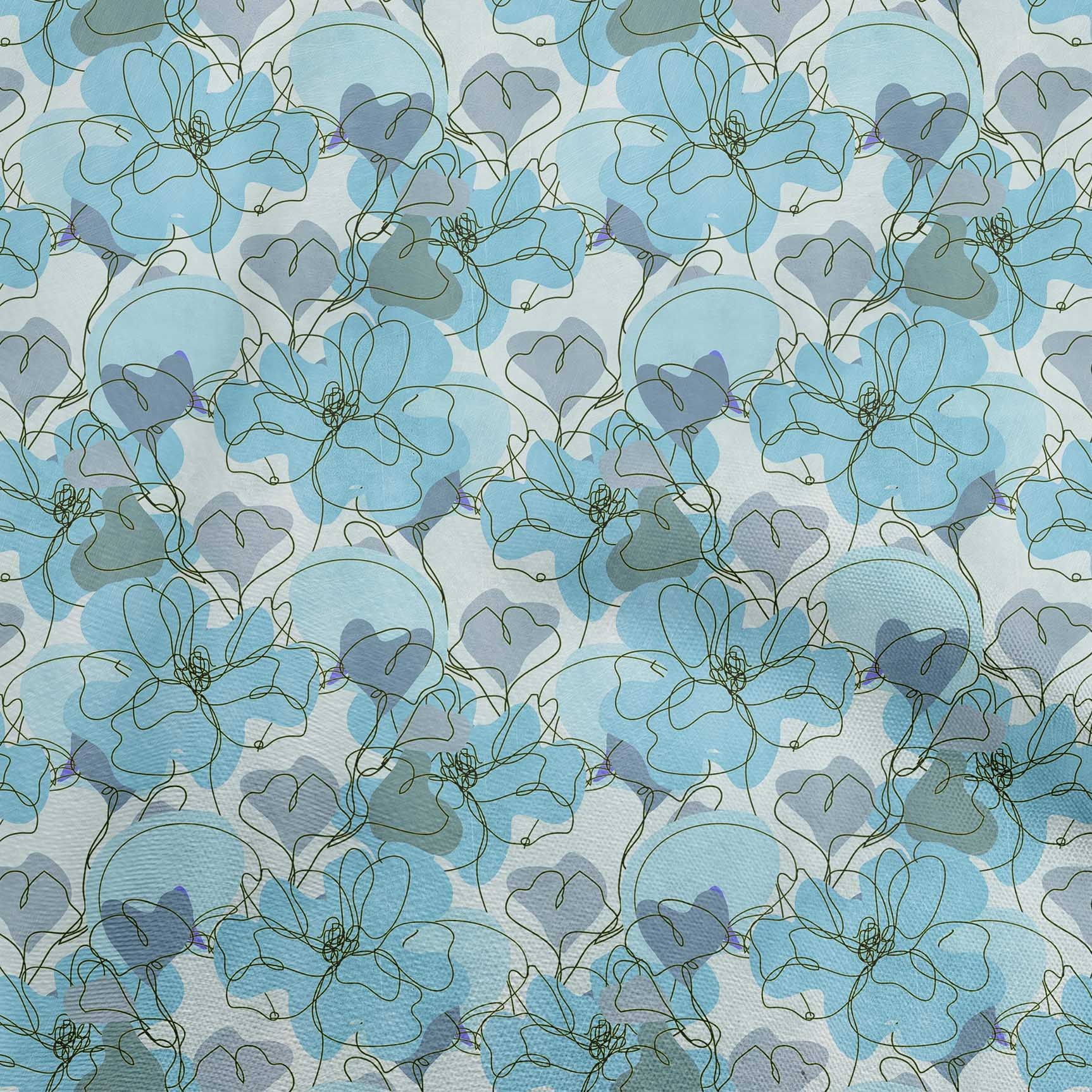 oneOone Silk Tabby Light Blue Fabric Abstract Line Drawing Floral Dress ...