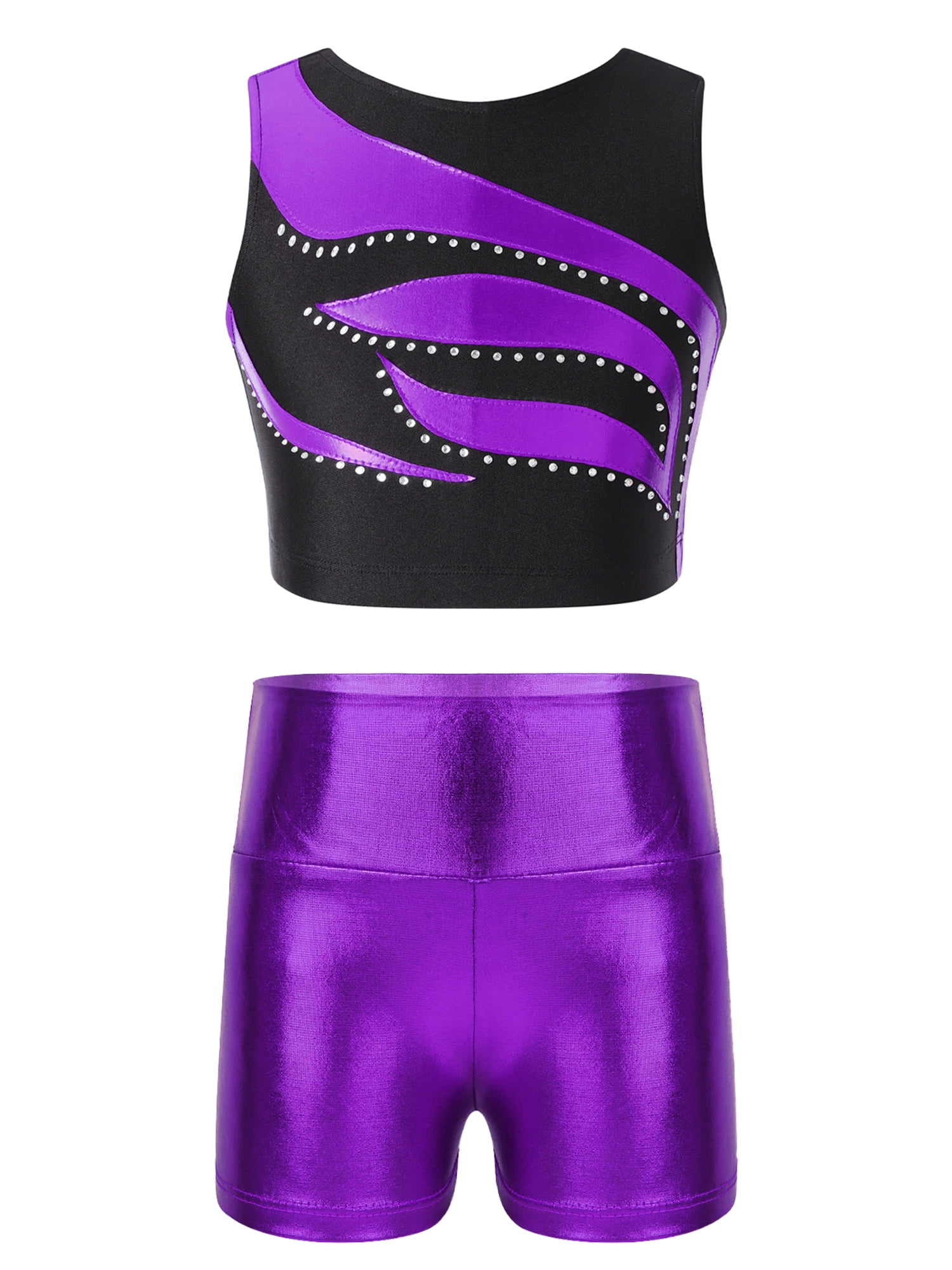 MSemis Kids Girls Metallic Gymnastic Dance Outfit 2PCS Workout Athletic ...