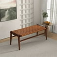 Sam Mid-Century Modern Genuine Leather Upholstered Tan Bench for Living ...