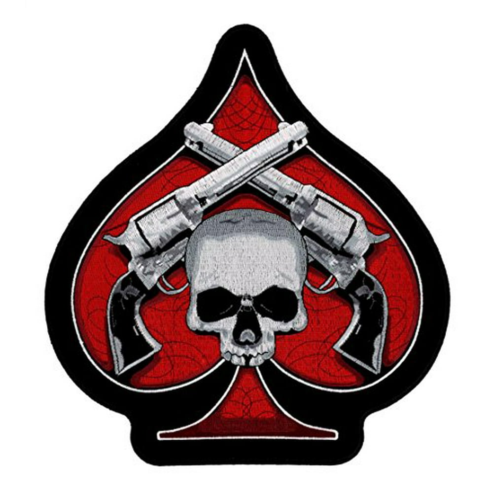 Red Spade Skull and Pistols Biker Embroidered Patch Iron Sew HLPM16642 ...
