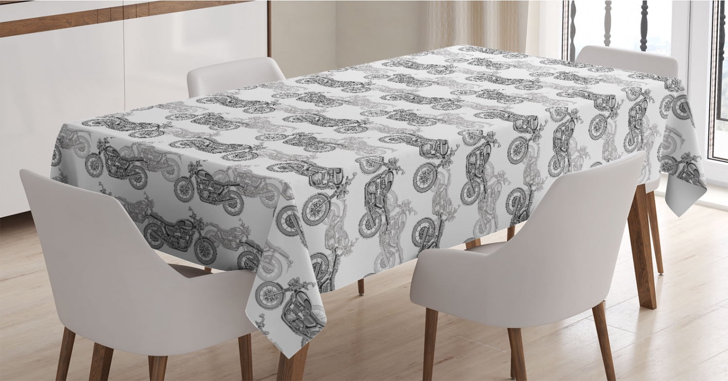 Motorcycle Tablecloth, Realistic Grayscale Illustration of Classic ...