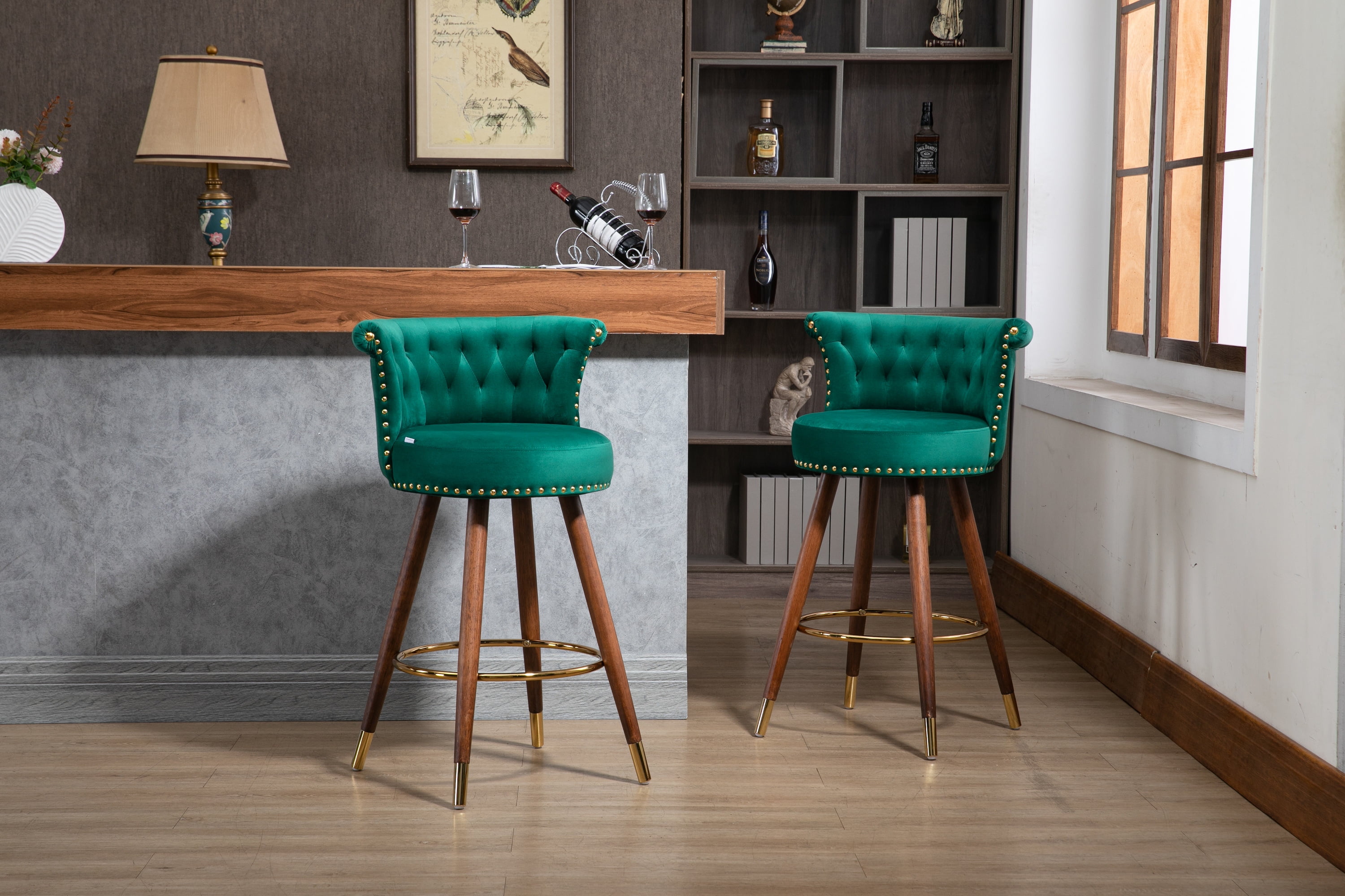 Luccalily Velvet Bar Stools Set of 2,the seat with a 360 degrees rotate ...
