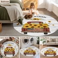 Farm Sunflowers Round Rug 4Ft Summer Yellow Floral Leaves Red Truck ...