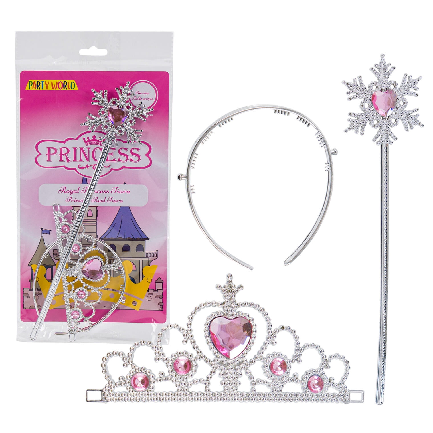 Princess Crown and Wand Set- Silver and Pink - Walmart.com