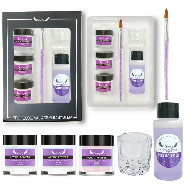 Acrylic Nail Kit Acrylic Powder & Liquid Set with Nail Brush 3 Colors ...