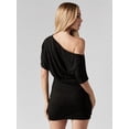 Black Asymmetric One Shoulder Mini Dress Short Sleeve Bodycon Ruched ...