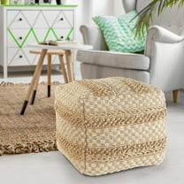 LR Home Small Over-tufted Geometric Indoor Square Pouf, Cream, 18" x 18 ...