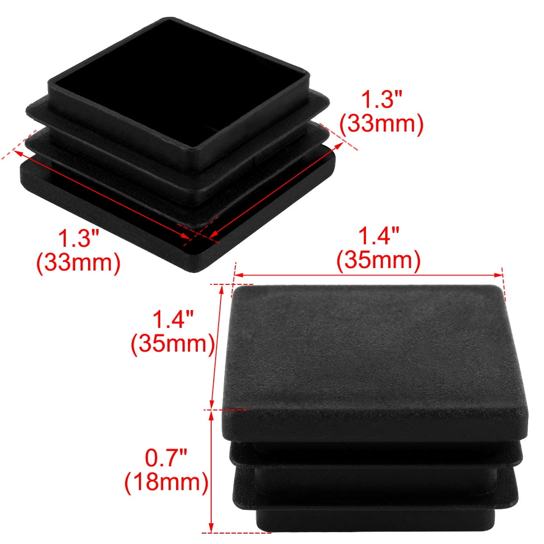 Chair Legs Plastic Flat Base Square Tube Inserts Caps Black 35mm x 35mm ...