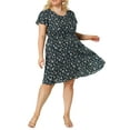 Agnes Orinda Womens Plus Size Summer V Neck Ditsy Floral Peplum Midi
