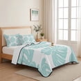 Aqua Monstera Leaf 3 Piece Quilt Bedding Set with 2 Pillow Shams ...