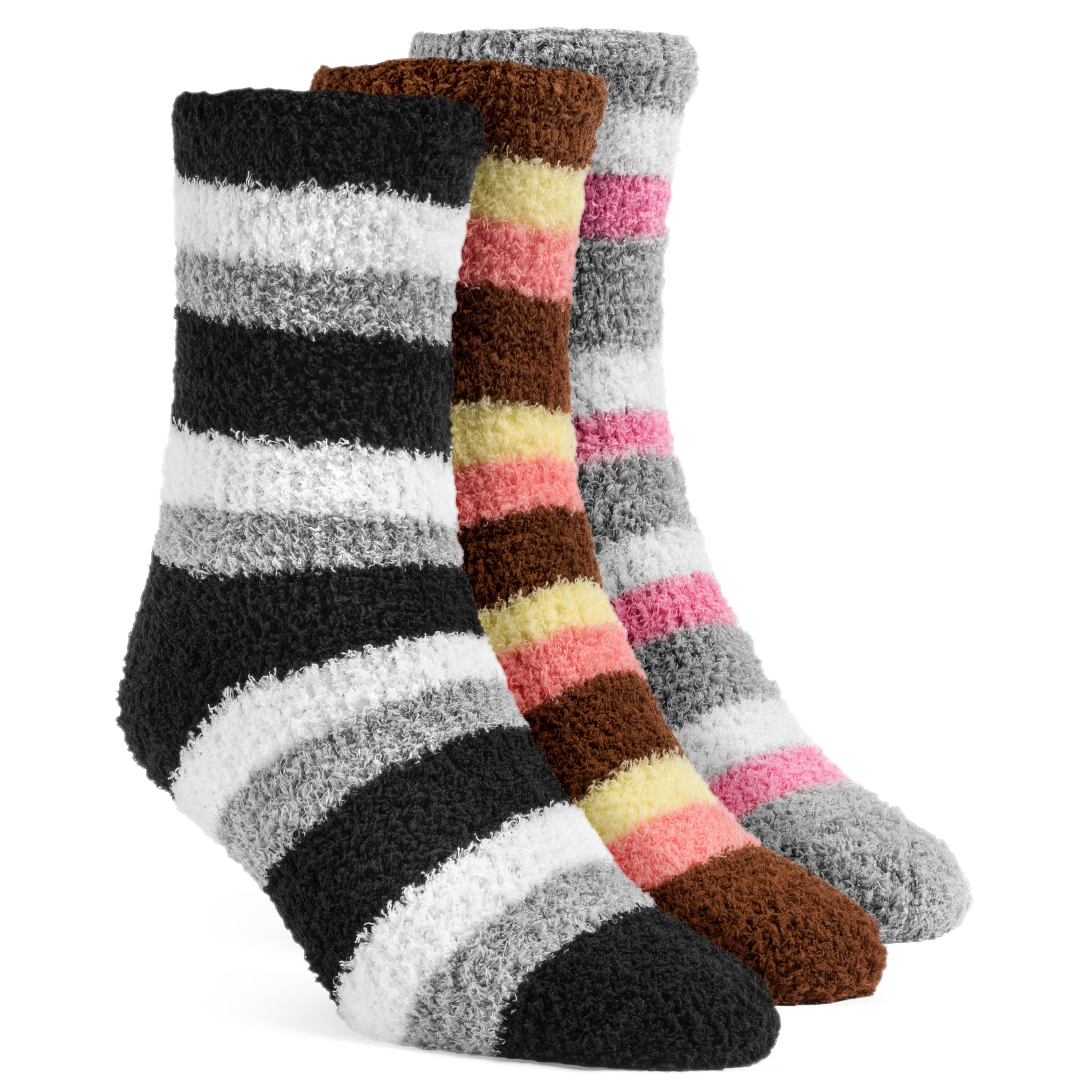 YolBer Women's Assorted Striped Fluffy Crew Fuzzy Socks - 3 Pairs ...