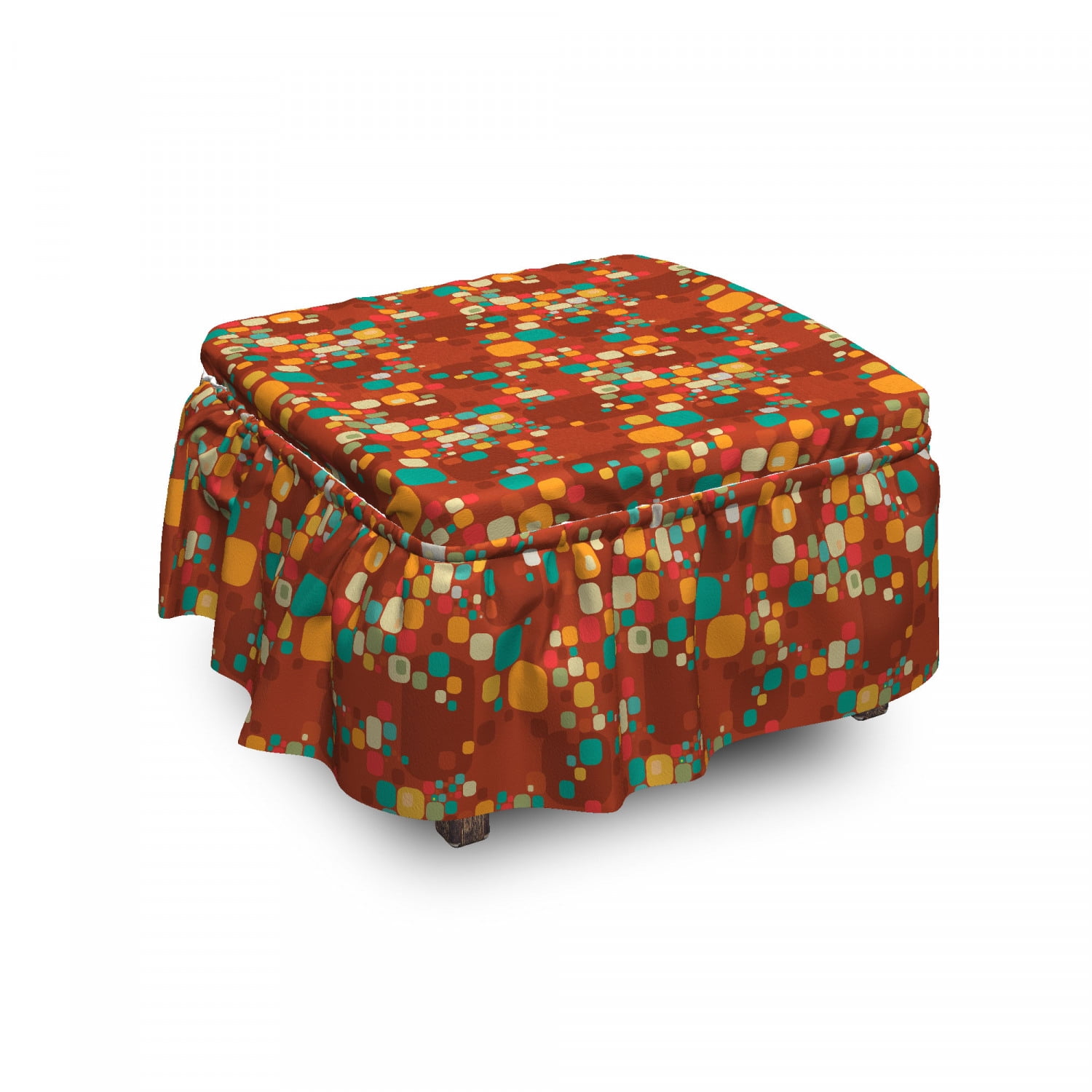 Vintage Ottoman Cover, Colorful Abstract Motif, 2 Piece Slipcover Set ...