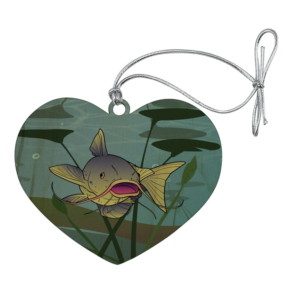 Catfish Swimming in Water Heart Love Wood Christmas Tree Holiday ...