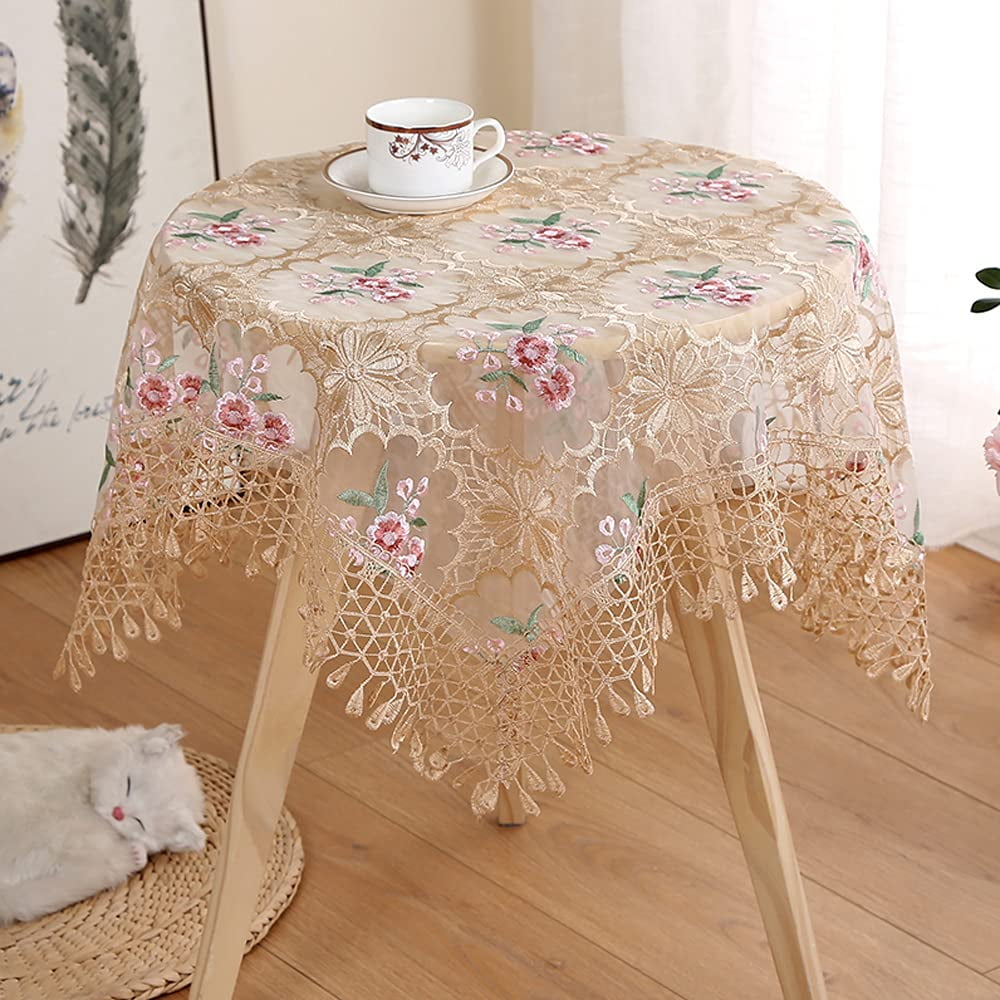HAORUN Floral Embroidered Lace Tablecloth European Sheer Rectangle ...