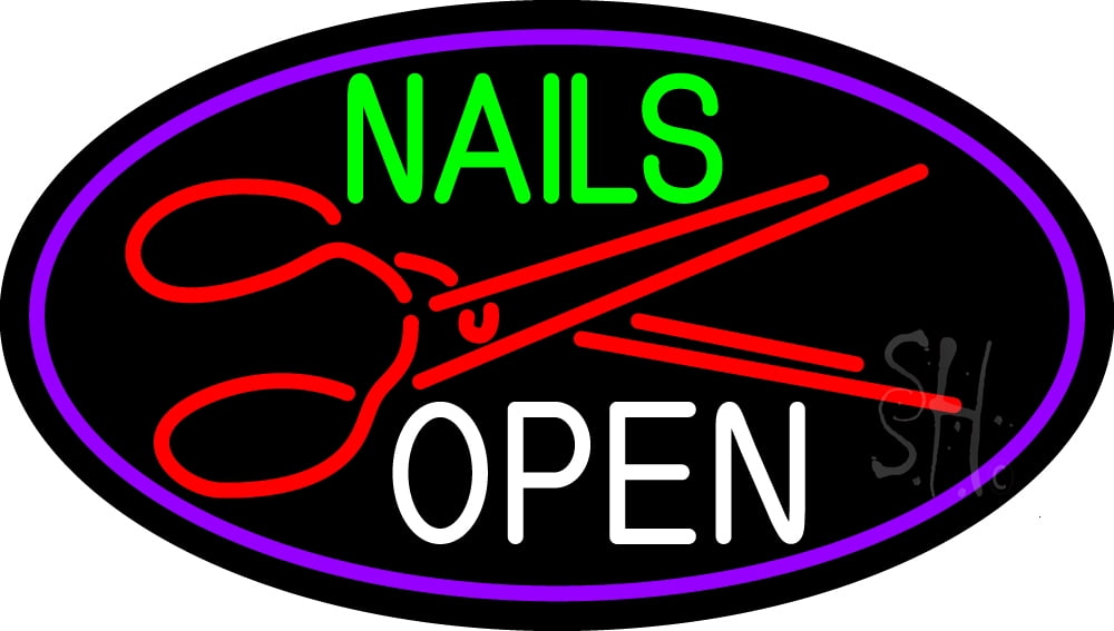 Nails Open With Scissors LED Neon Sign 10 x 24 - inches, Black Square ...