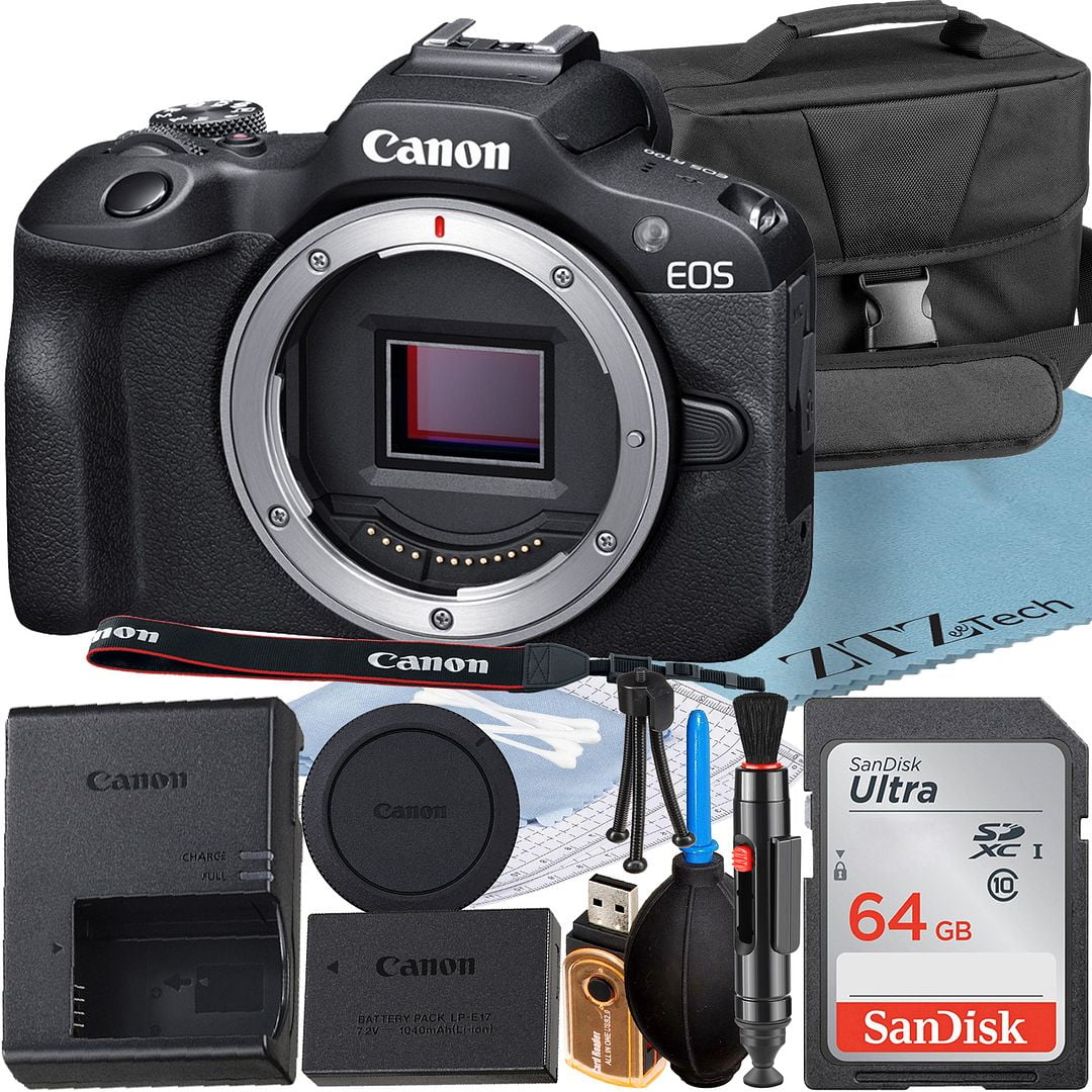 Canon Eos R100 Mirrorless Camera (Body) With 4k Video + Sandisk 64gb Memory Card + Case + Zeetech Accessory Bundle