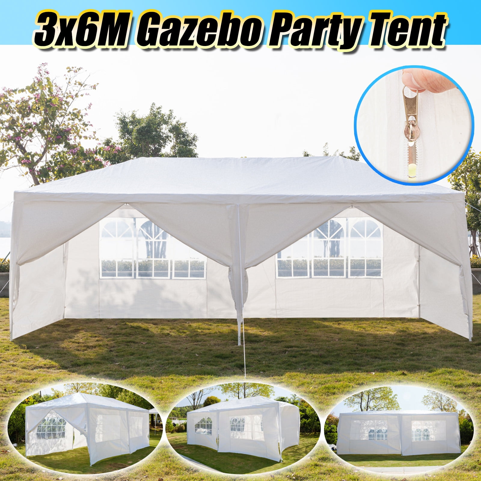 Dayplus 3mx6m White Gazebo Waterproof Garden Outdoor Shelters Party ...
