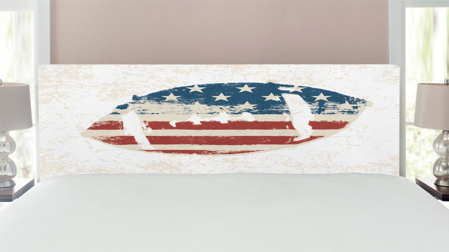 Sports Headboard, Grunge American Flag Themed Stitched Rugby Ball ...