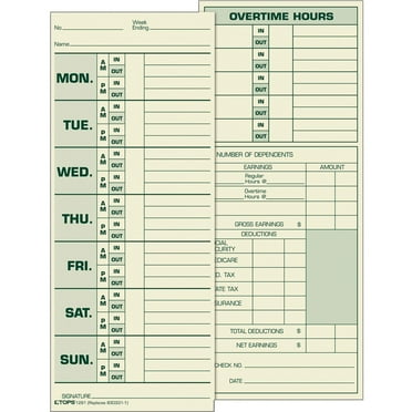 Rediform, Red4K406, Daily Time Clock Cards, 100 Per Pad, White ...