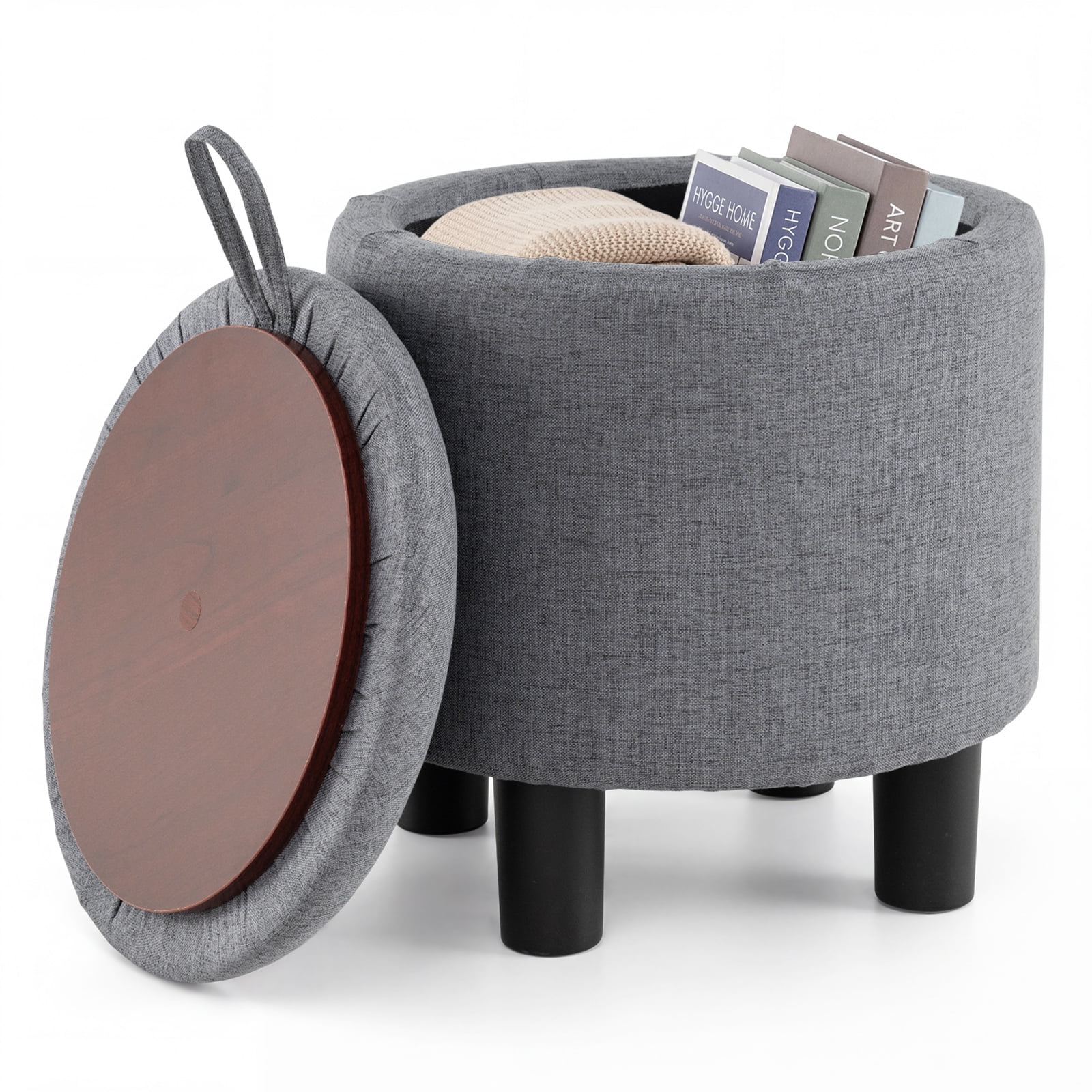 Click here for Gymax Round Storage Ottoman Linen Fabric Upholster... prices