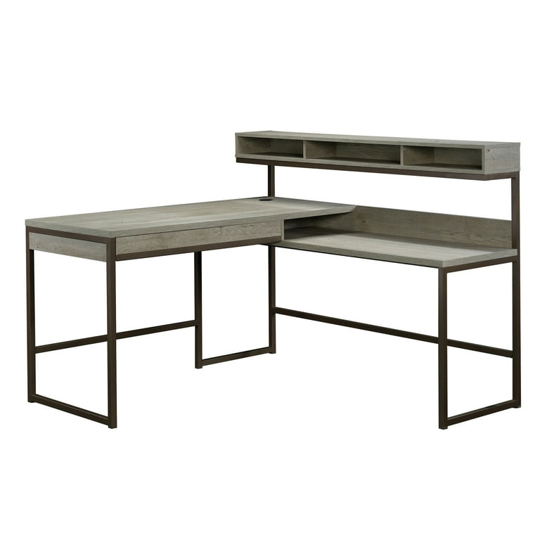 Sauder Transit Collection Multi Tiered L Shaped Desk Salted Oak By
