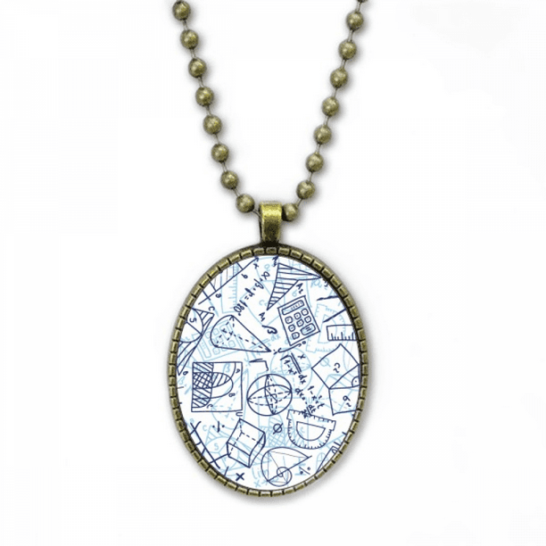 Blue Hand Painted Math Ruler Calculator Illustration Necklace Vintage ...