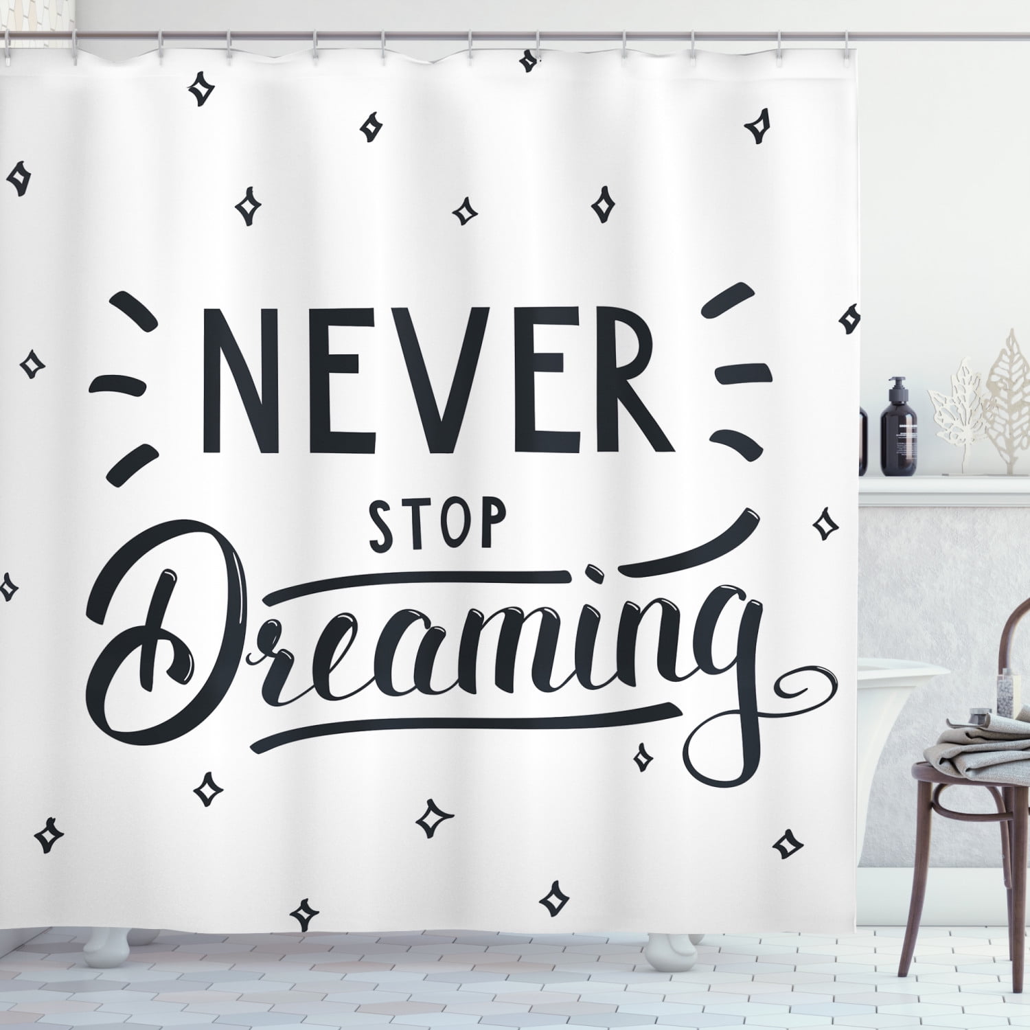 Ambesonne Text Shower Curtain, Never Stop Dreaming Motivated, 69"Wx75"L ...