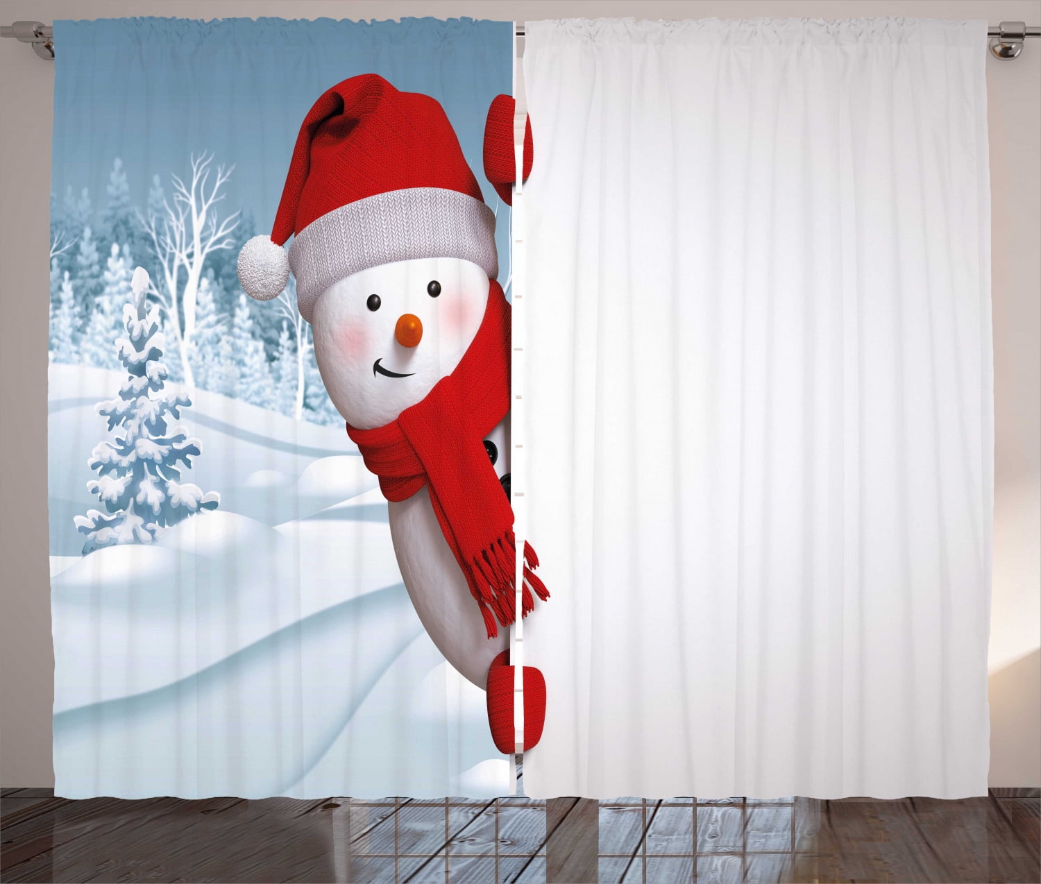 Snowman Curtains 2 Panels Set, Funny Peeking Character with Snow ...