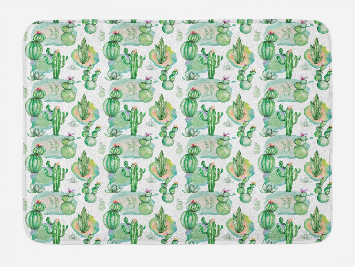 Cactus Bath Mat, Hand Drawn Style Artwork Different Cactuses Floristics ...