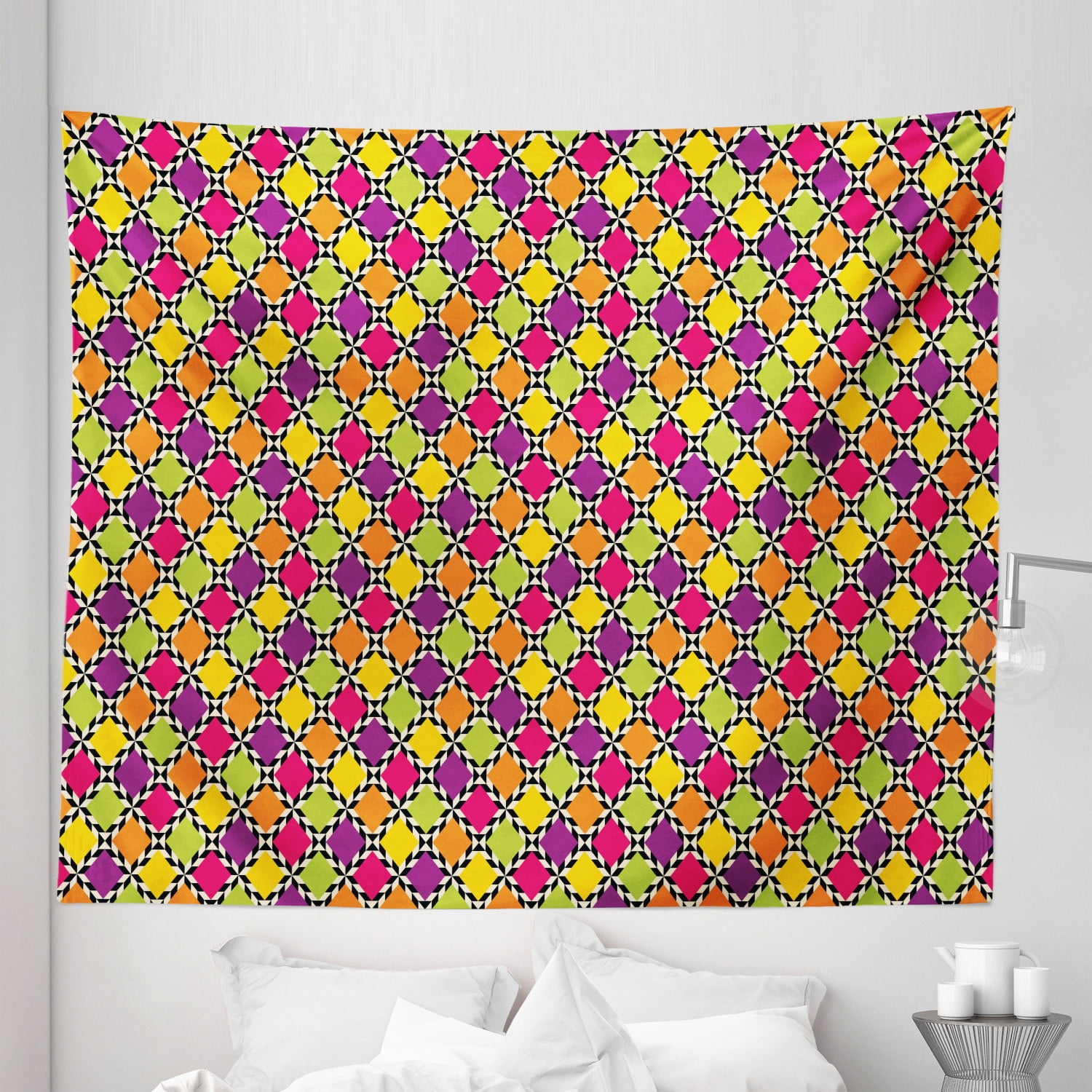 Abstract Tapestry, Funky Modern Colorful Diamond Shapes with Bicolor ...