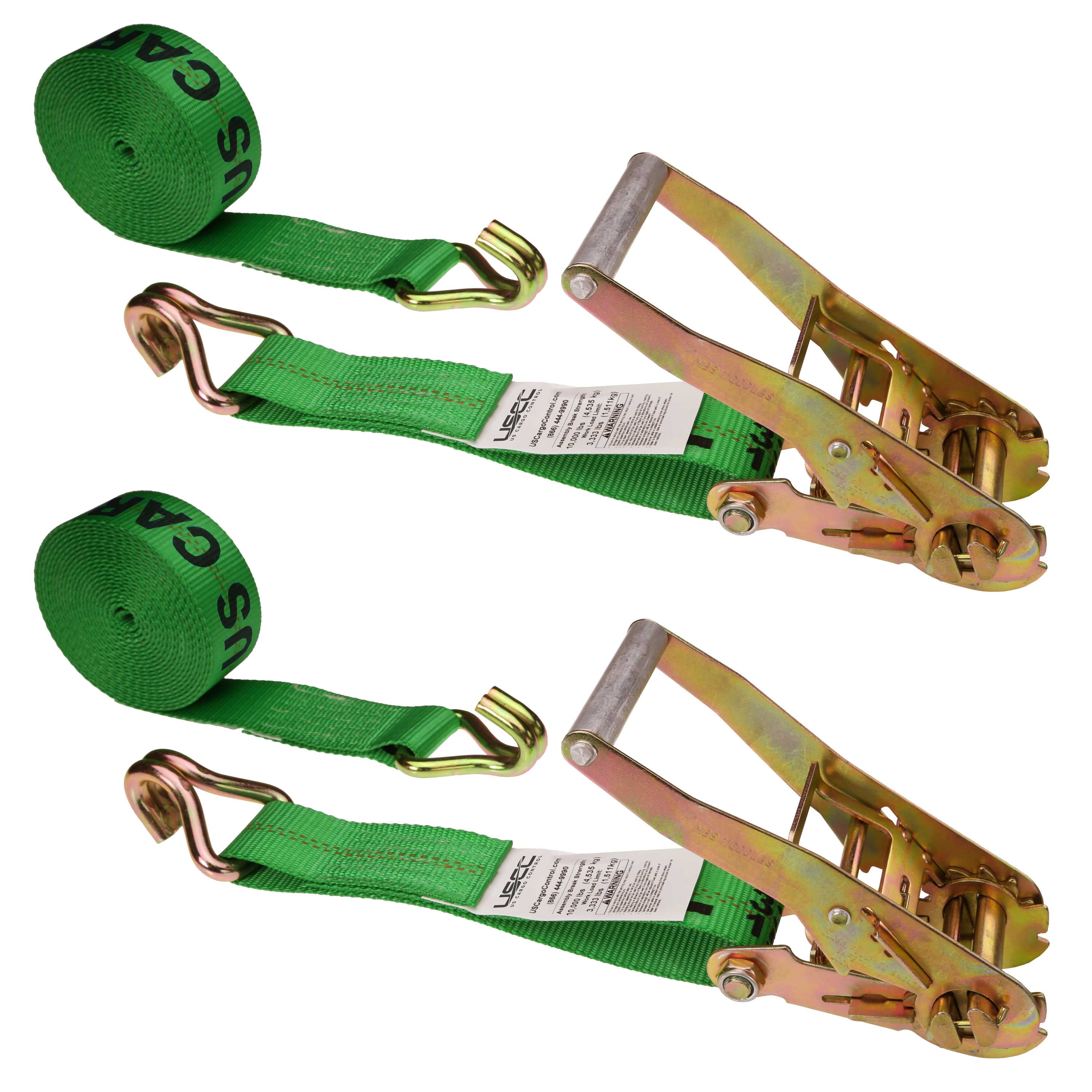 2" x 30' Green Ratchet Strap w/ Double J Hook - 2 Pack - Walmart.com