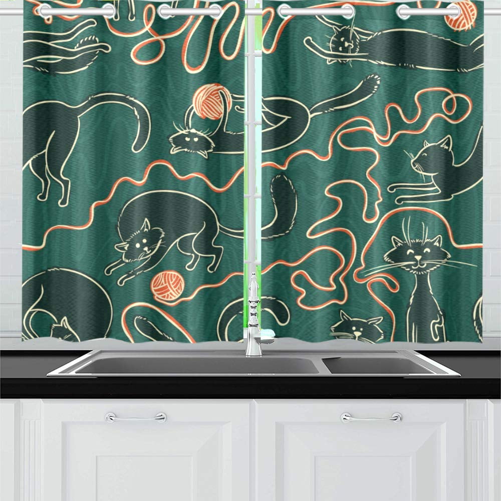 MKHERT Cute Cat Window Curtains Kitchen Curtain Room Bedroom Drapes ...