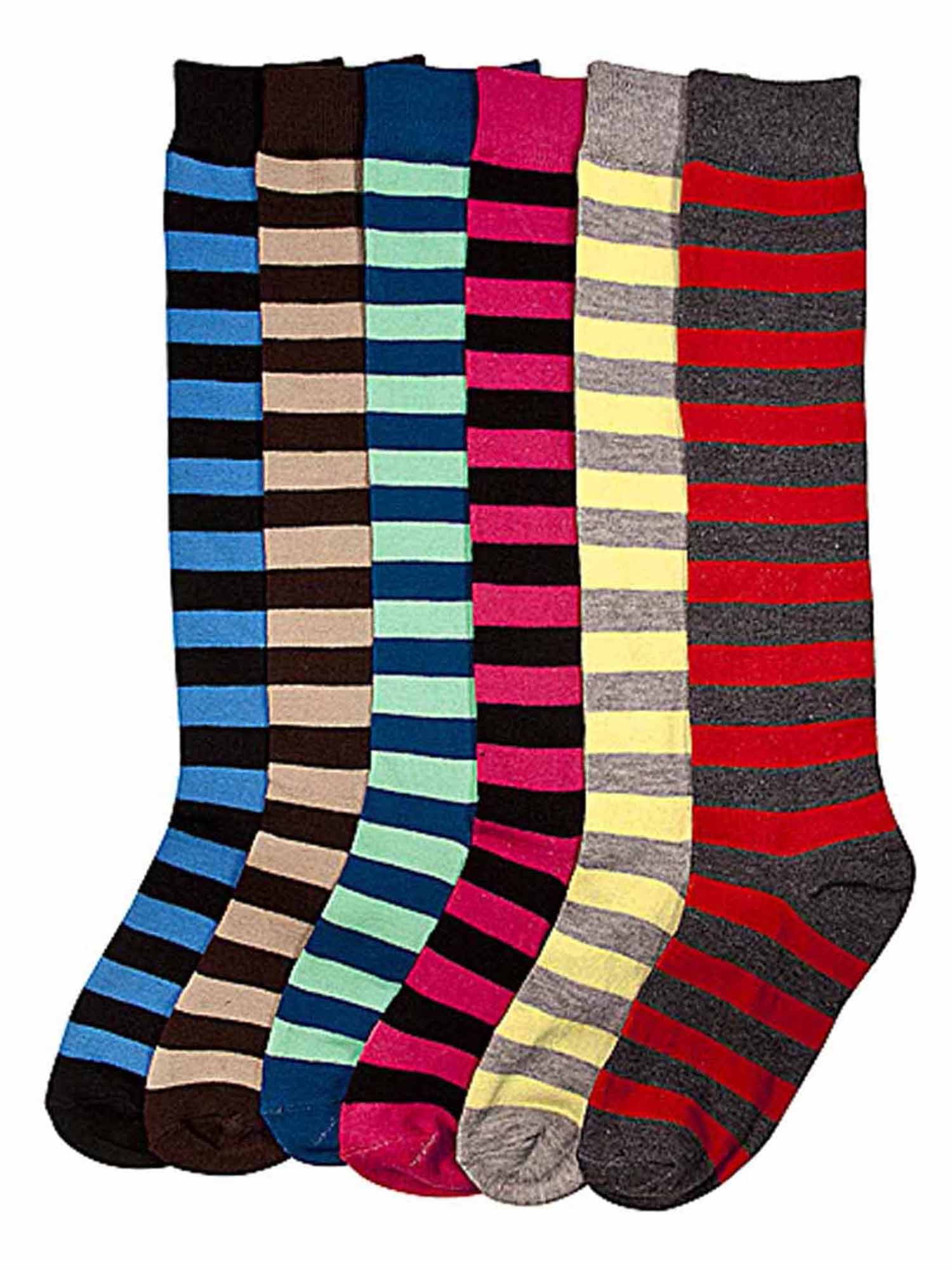 Fun Striped Multicolor Assorted 6-Pack Knee High Socks - Walmart.com