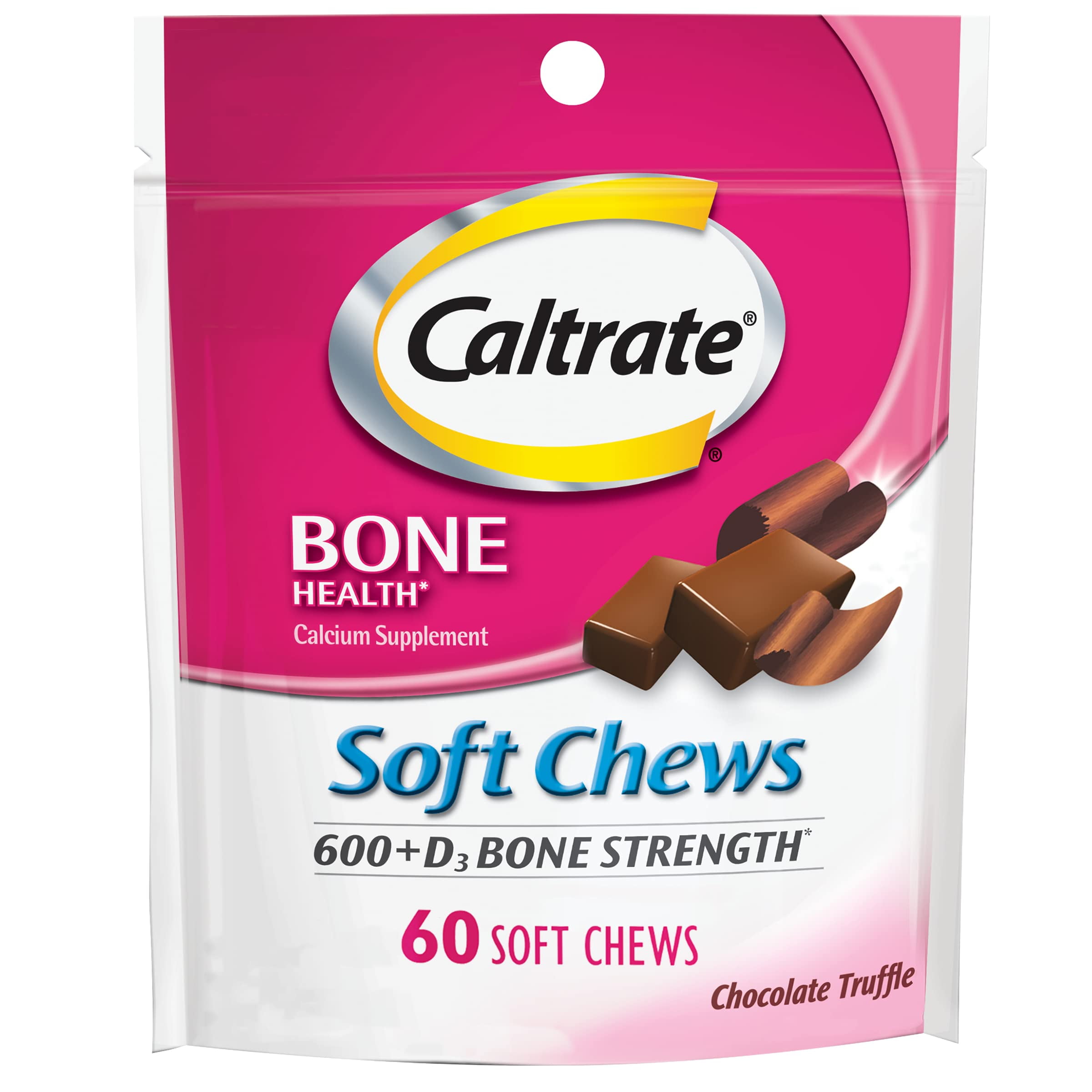 Caltrate Soft Chews 600 Plus D3 Calcium Vitamin D Supplement, Chocolate ...