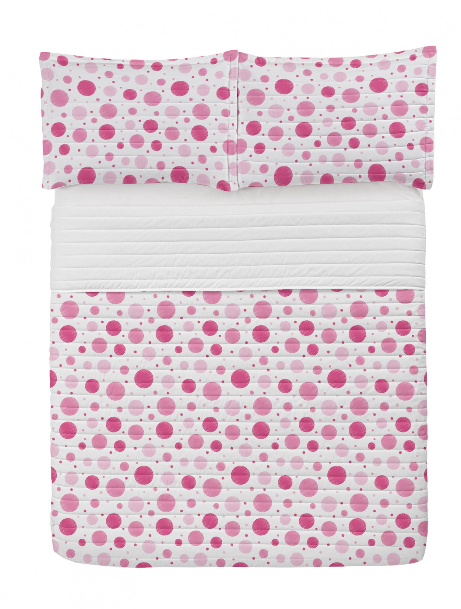 Abstract Pink Microfiber Bedspread Set, Sketches of Polka Dots Pencil Effect Orderly Repeated ...