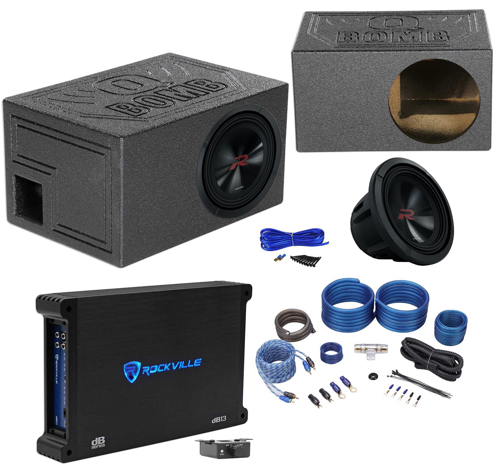 Alpine R2-W10D4 10" 750w Car Subwoofer+Vented Sub Box+Mono Amplifier ...