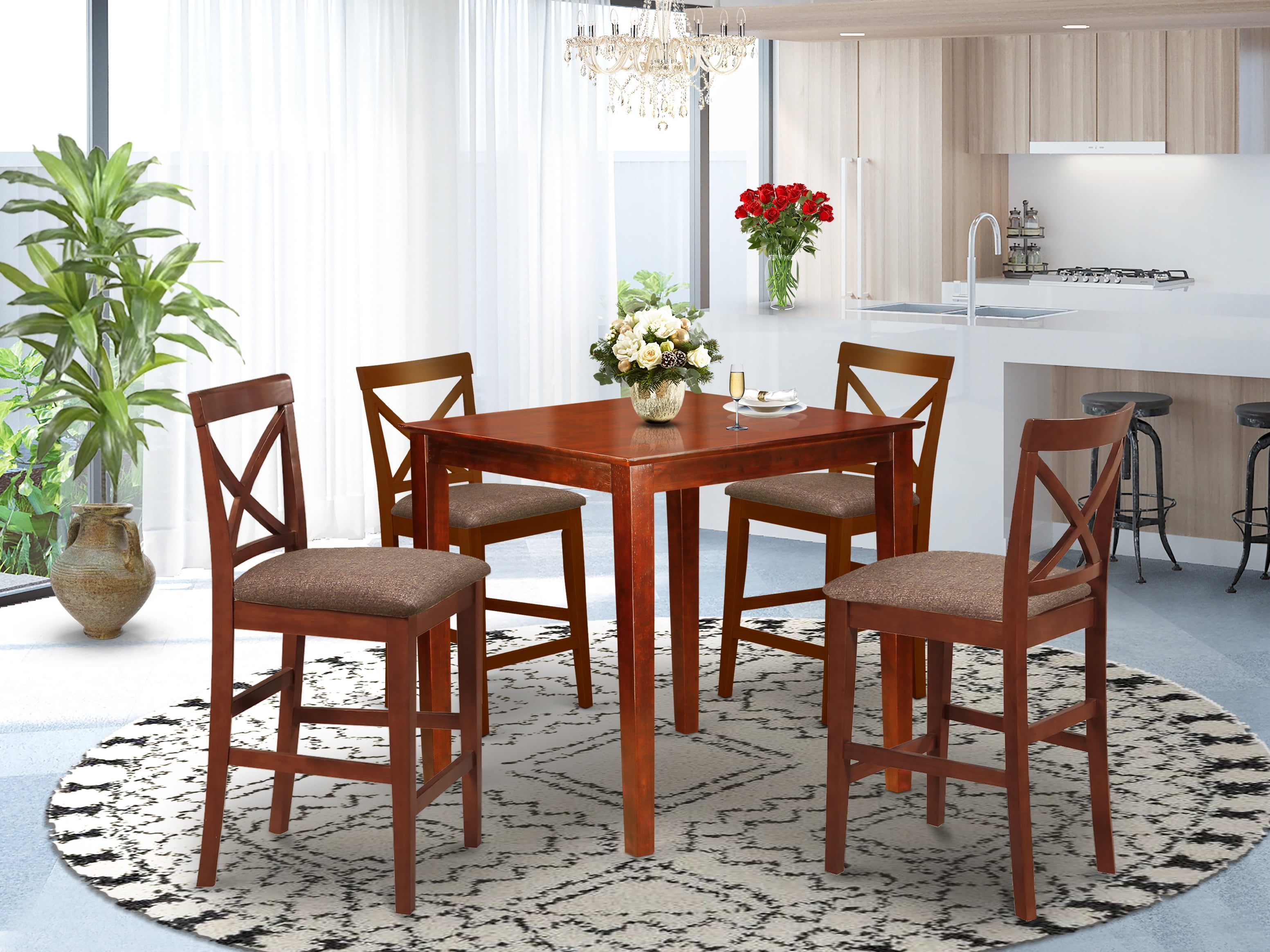 PUBS5-BRN-C 5 Pc counter height Dining set-gathering Table and 4 ...