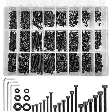 YERDGARY Kit 1080 Pcs M2 M3 M4 Carbon Steel Screws Nuts and Bolts Assortment Button Head Screws ...