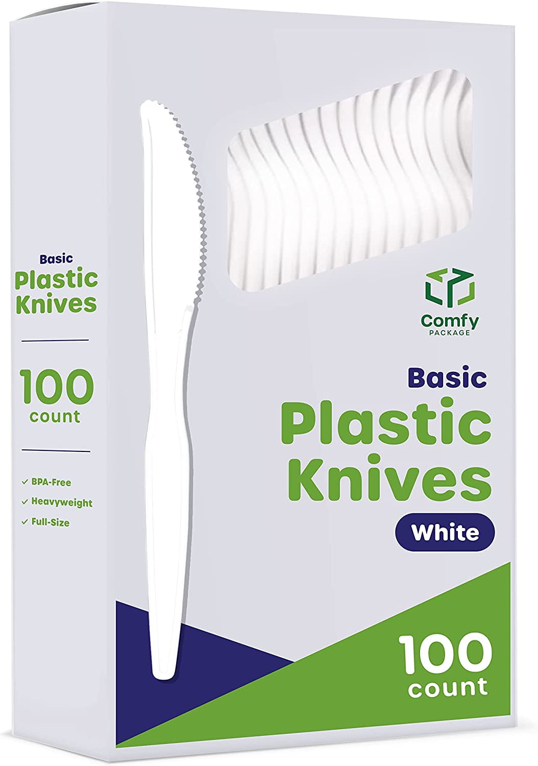 Comfy Package Basic Plastic Knives Heavy Duty Disposable Cutlery, White ...