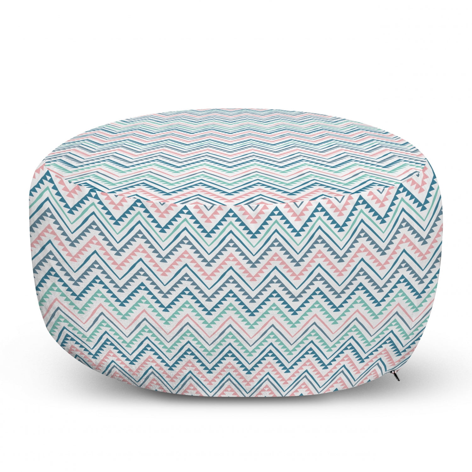 Mexican Print Pouf Cover with Zipper, Repetitive Vertical Zigzag Motifs ...