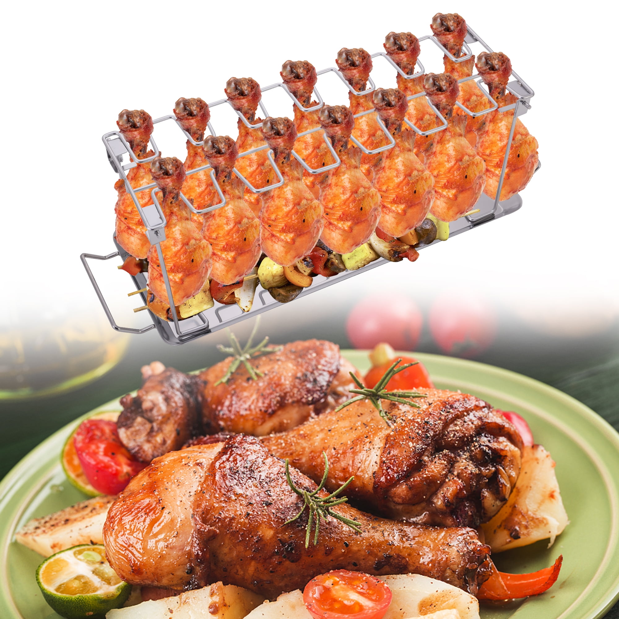 Chicken Leg Wing Rack 14 Slots with Stainless Steel Drumsticks Roaster ...