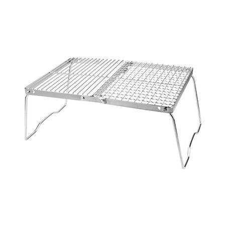 Camping Grill Folding Barbecue Net Stainless Steel with Legs BBQ Rack ...
