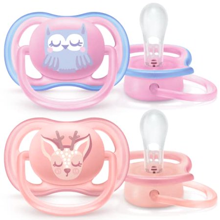 Philips AVENT Ultra Air Pacifier, 0-6 Months, Owl/Deer, 4 Pack, SCF085 ...