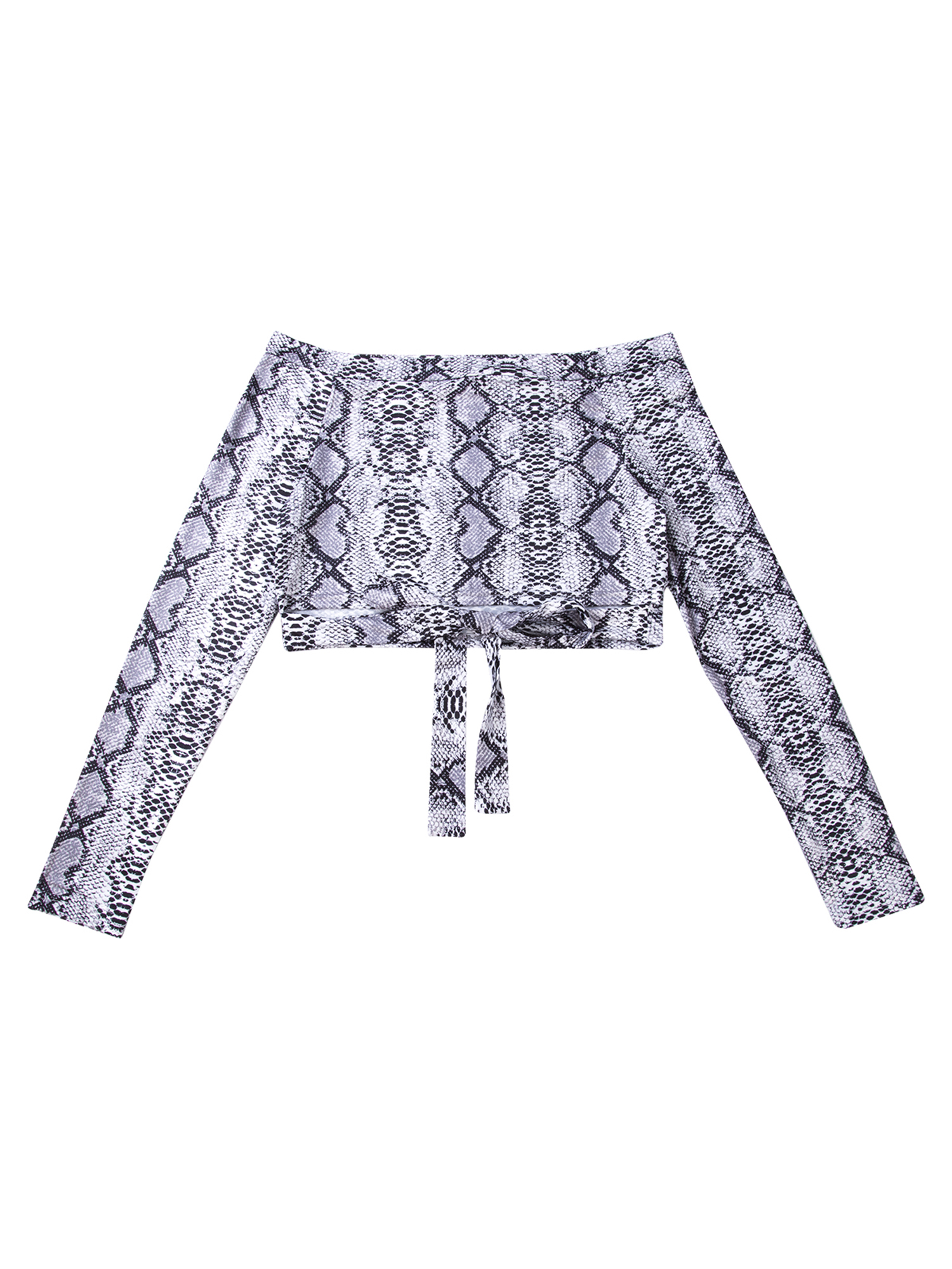 Spring hue Women's Snakeskin Print Top Shirt Off-Shoulder Long Sleeve ...