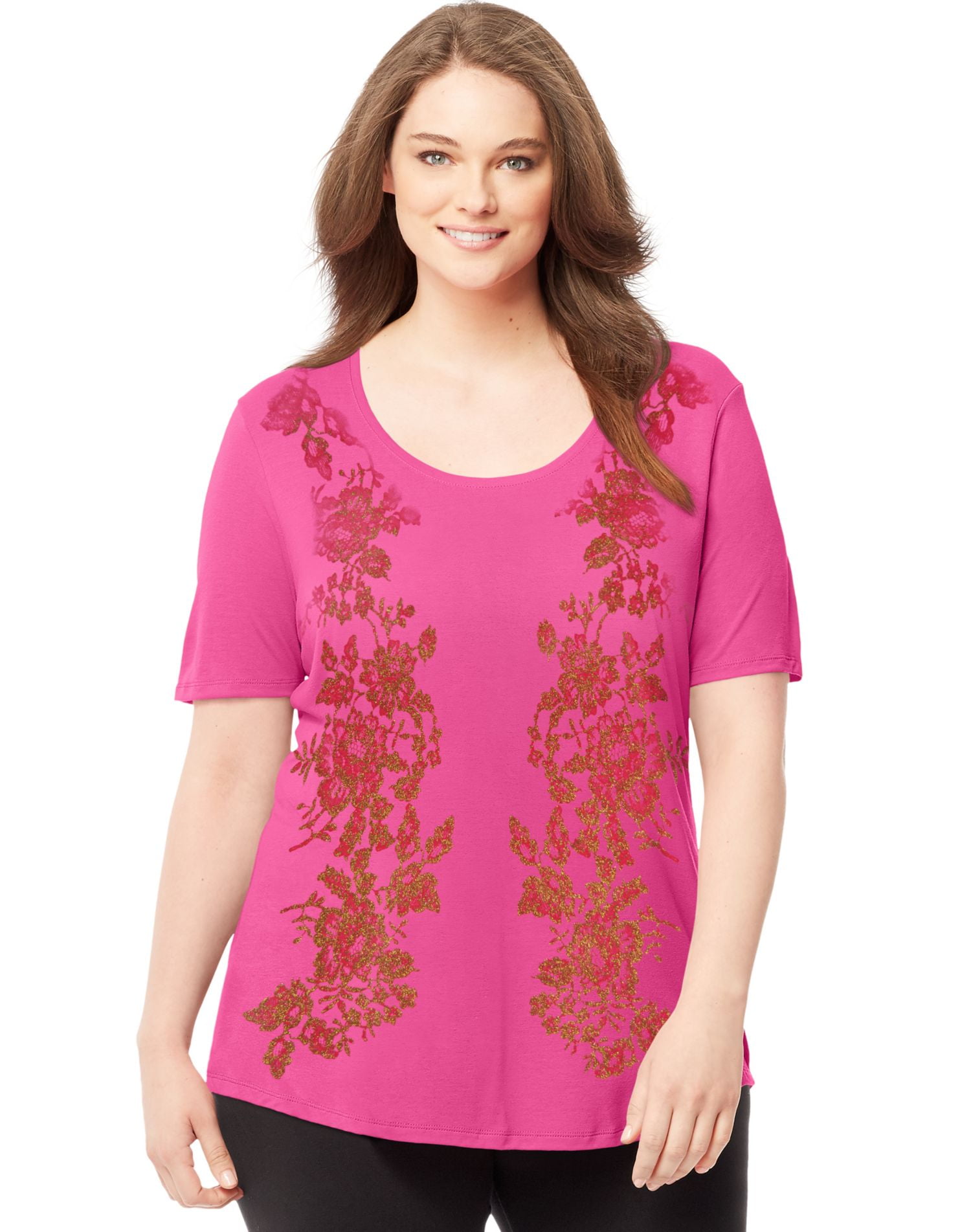 By Hanes Womens Plus Size Short Sleeve Scoop Neck Graphic T Shirt