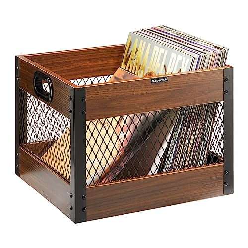X-cosrack Vinyl Record Storage Crate, Wooden LP Record Storage Crate ...