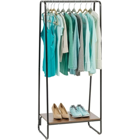 Clothing Rack, Small Clothes Rack with Wood Shelf, Freestanding ...
