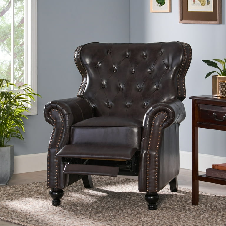 Noble House Wheaton Standard Reconstituted Bycast Bonded Leather Wingback Recliner Brown Walmart