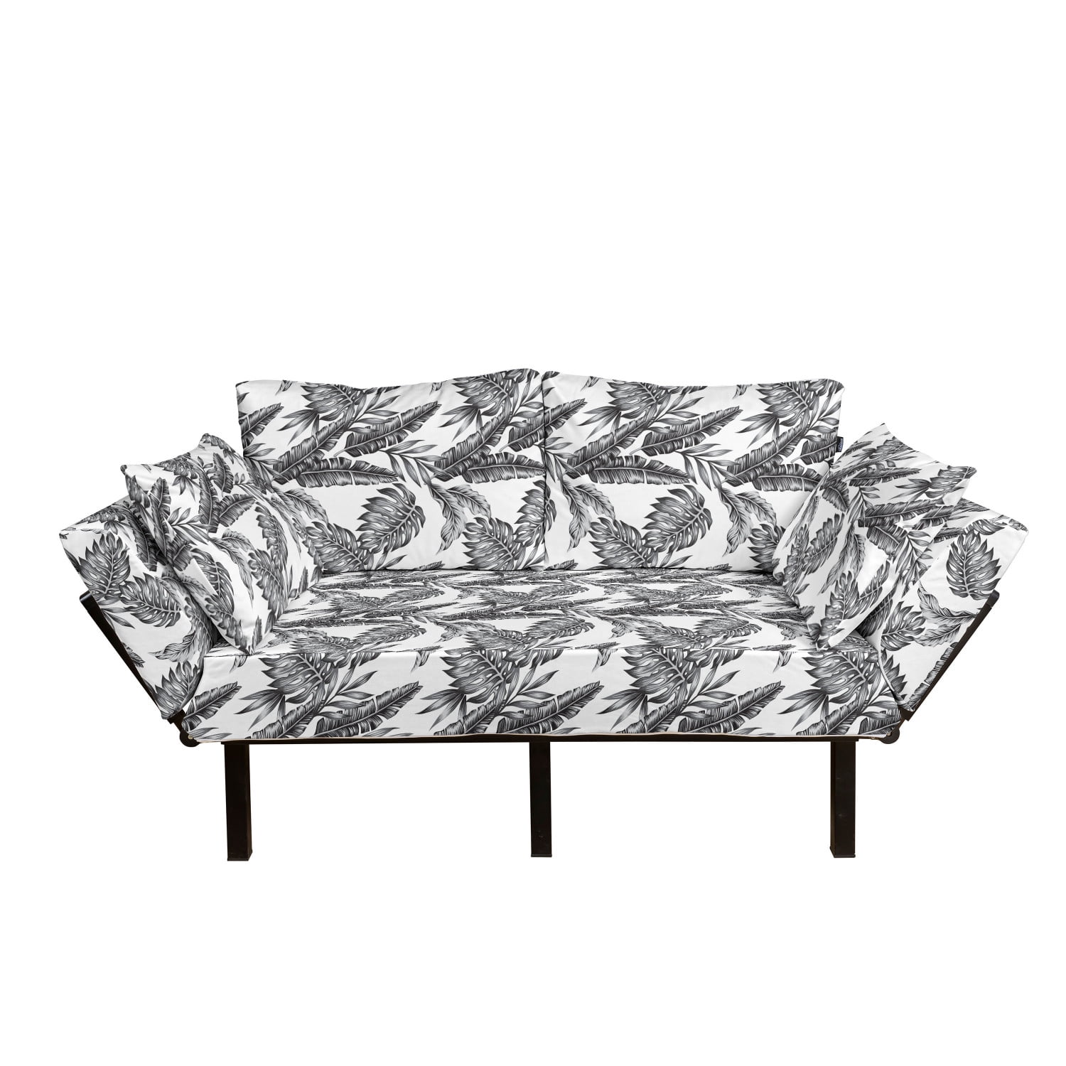 Jungle Futon Couch, Monochrome Tropical Plants Palm Monstera Banana ...