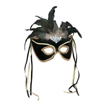Black Masquerade Mask with Beads & Feathers - Walmart.com